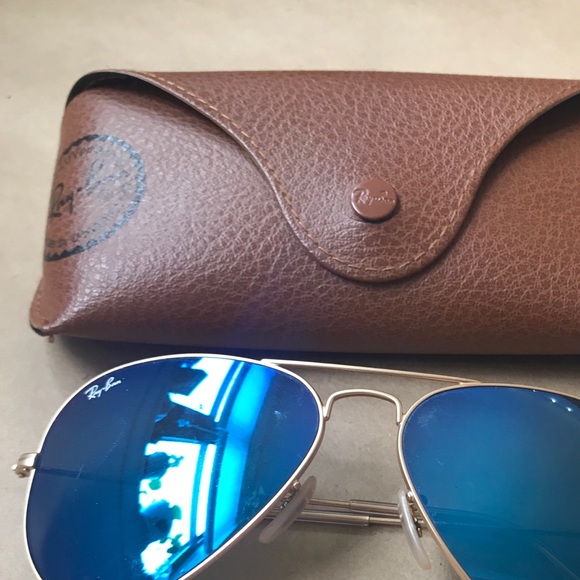 Ray-Ban | Accessories | Ray Ban Gold Matte Blue Aviator Sunglasses ...